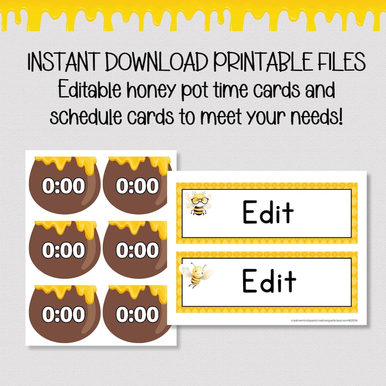 BEE THEME CLASSROOM Schedule, Honeybee Pre Filled and Editable Cards ...