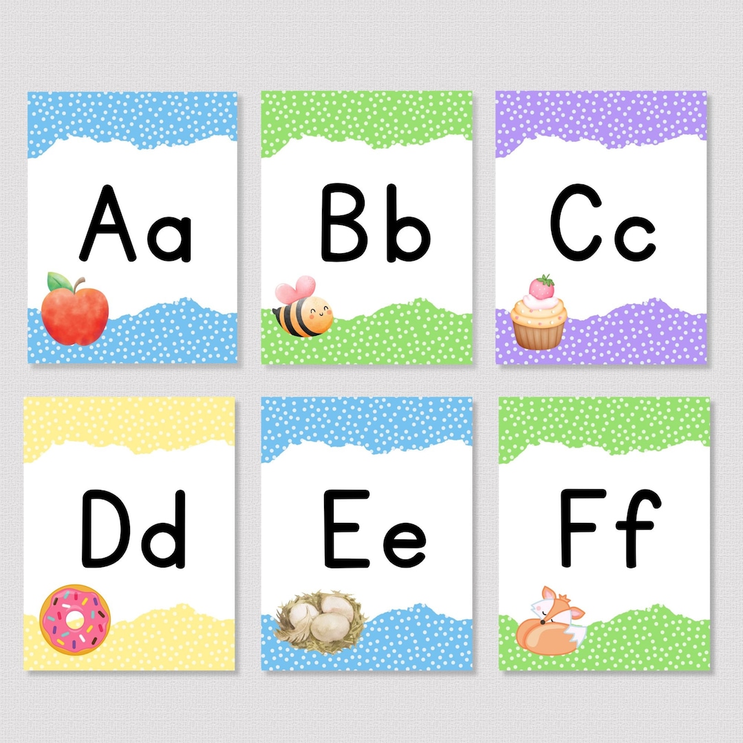 CLASSROOM ALPHABET POSTERS Bright Polka Dot, Printable Abc Posters for ...