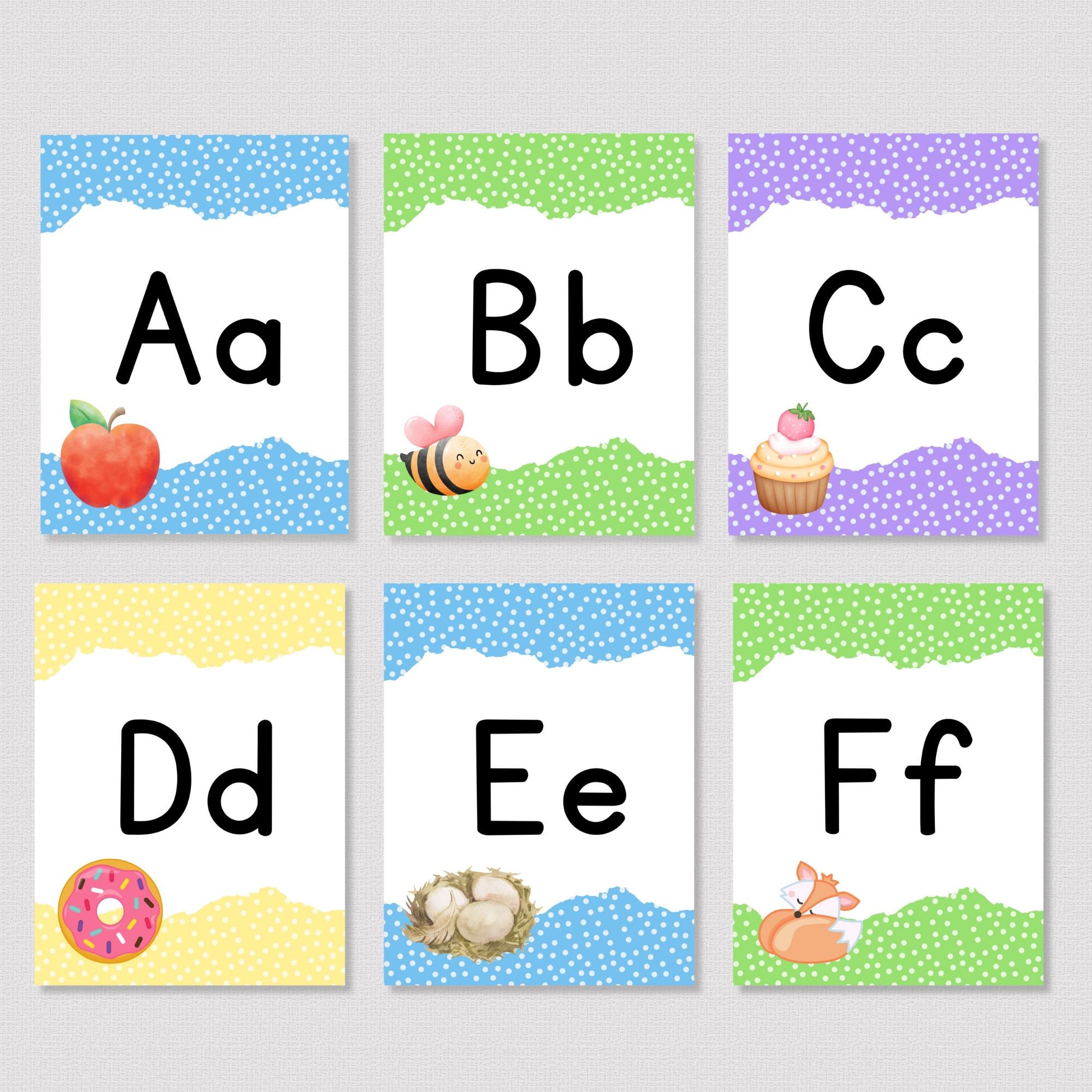 CLASSROOM ALPHABET POSTERS Bright Polka Dot, Printable Abc Posters for ...