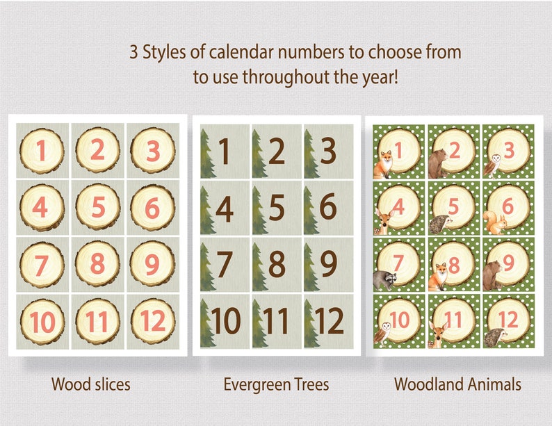 WOODLAND CLASSROOM CALENDAR, Printable Woodland Theme Calendar Bulletin ...