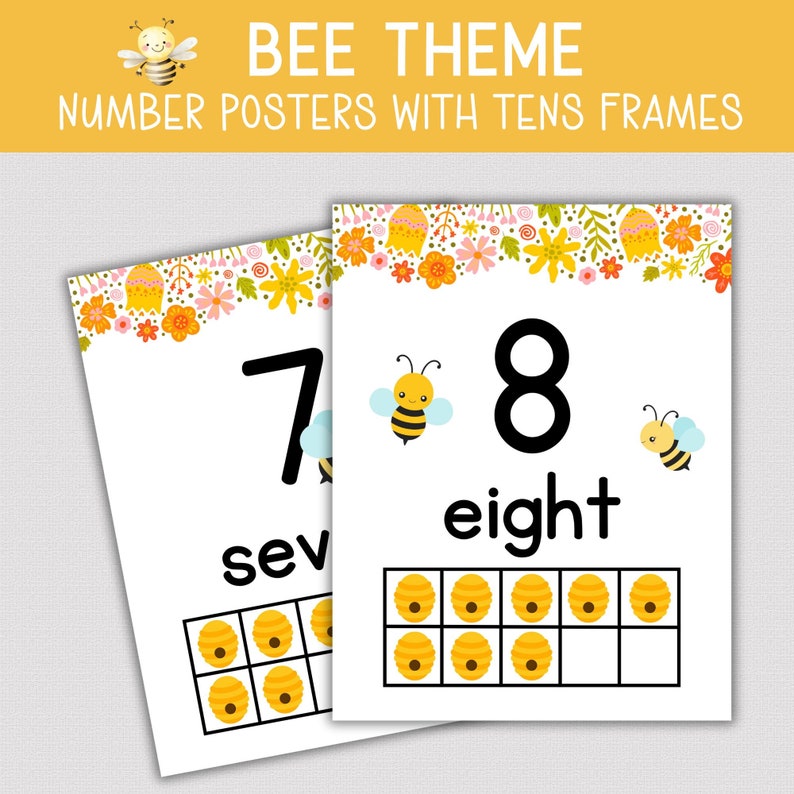 BEE THEME NUMBER Posters, Printable Honey Bee Theme, Numbers 1-20 ...