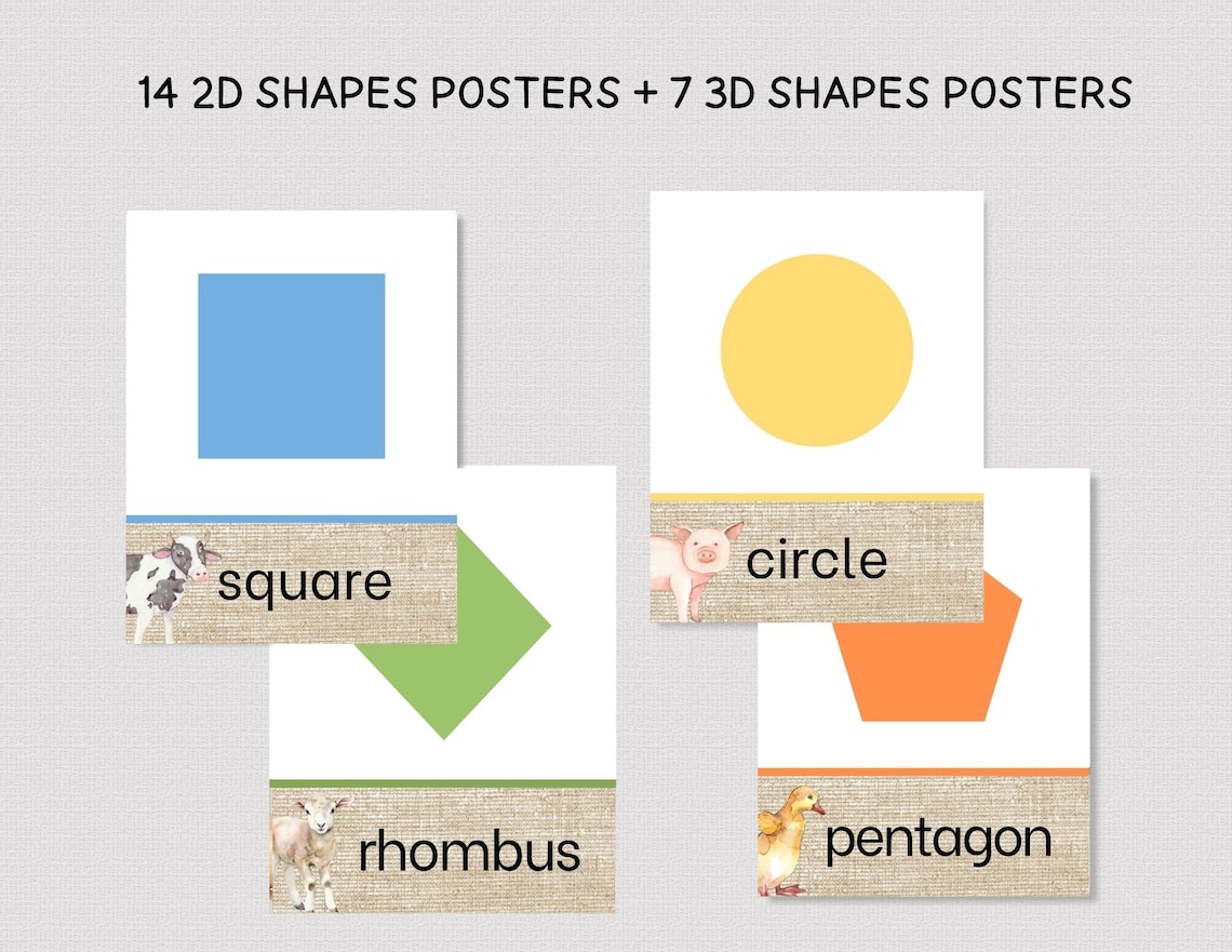 FARM THEME 2D and 3D Shapes Posters for Classroom, Set of 21 Printable ...