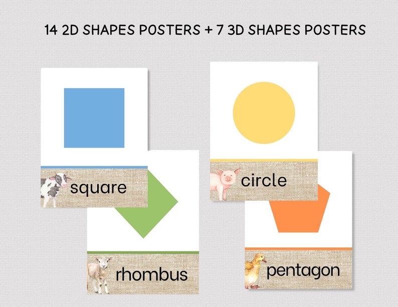 FARM THEME 2D and 3D Shapes Posters for Classroom, Set of 21 Printable ...