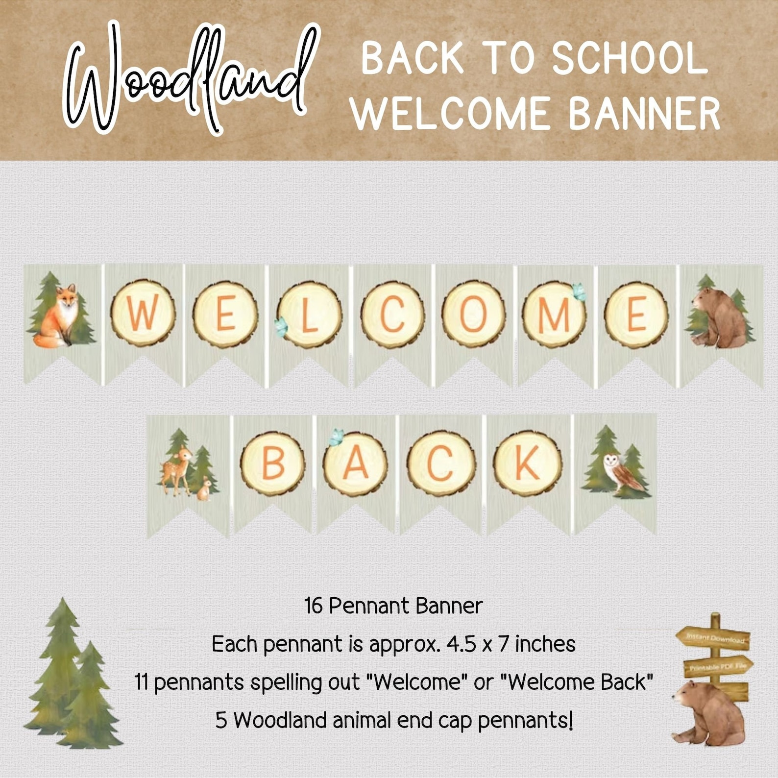 BACK TO SCHOOL Printable Banner, Welcome Back Woodland Theme Classroom ...