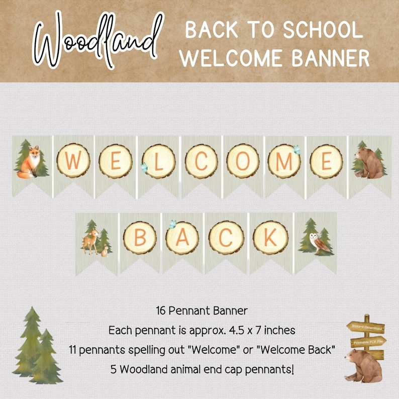 BACK TO SCHOOL Printable Banner, Welcome Back Woodland Theme Classroom ...