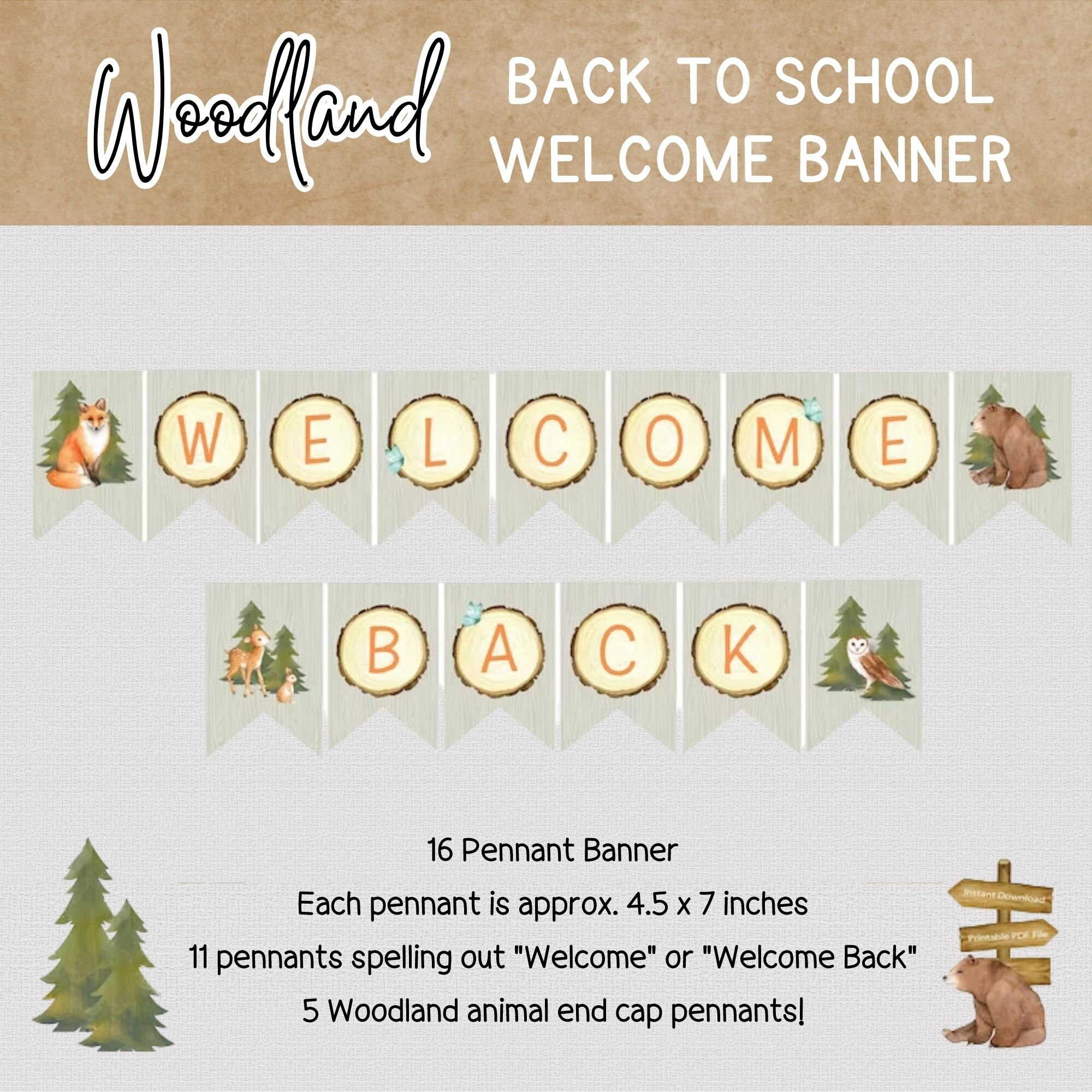 BACK TO SCHOOL Printable Banner, Welcome Back Woodland Theme Classroom ...