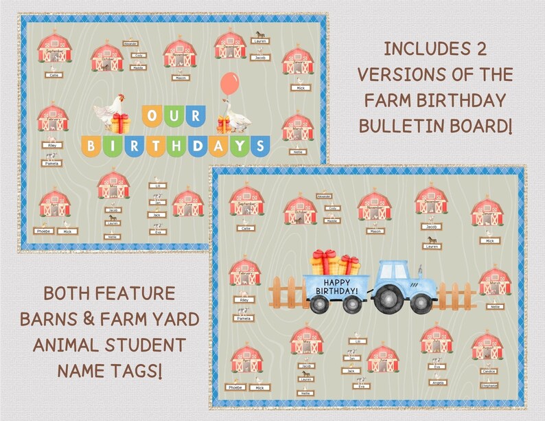 FARM THEME BIRTHDAY Bulletin Board, Editable Farm Birthday Display ...