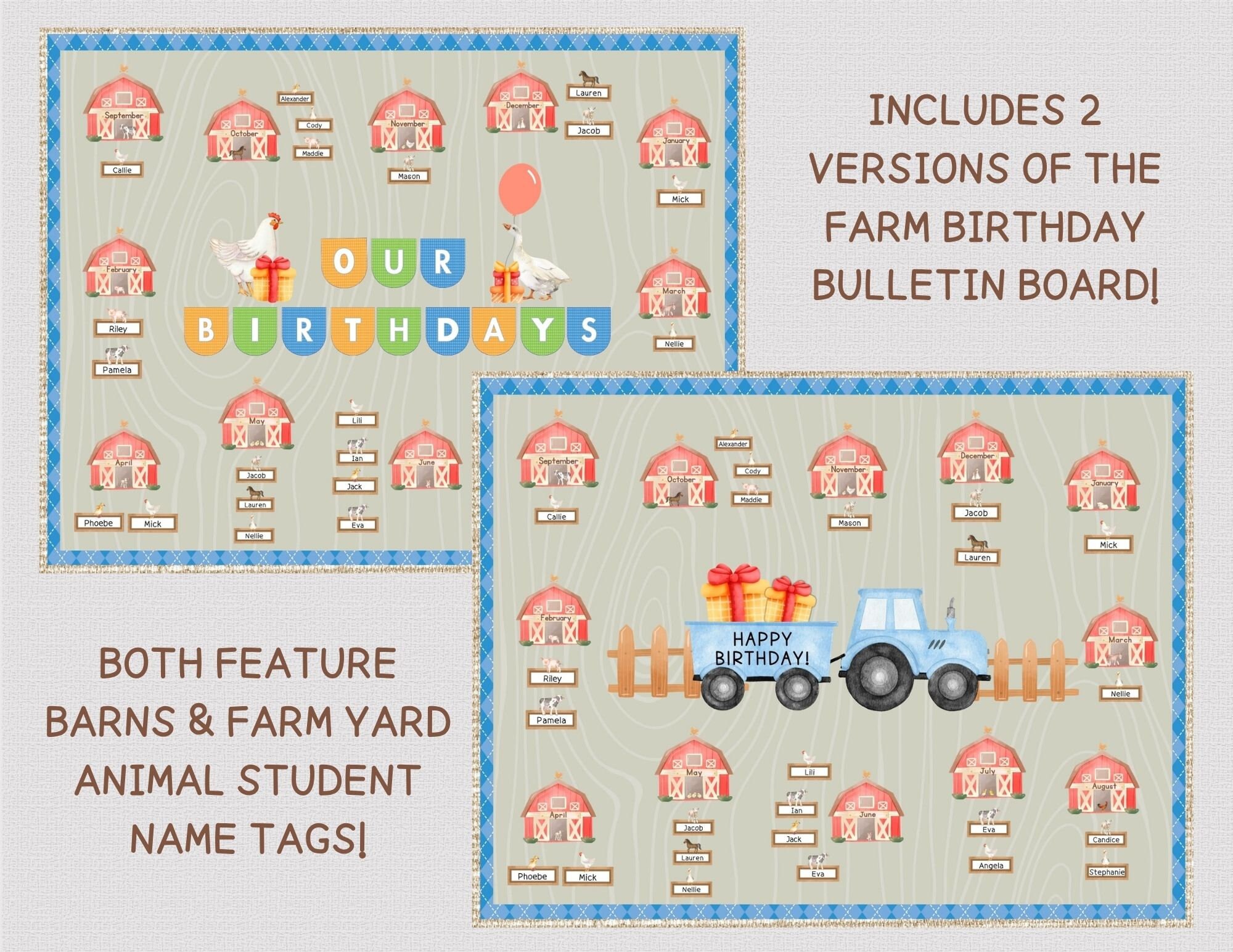 FARM THEME BIRTHDAY Bulletin Board, Editable Farm Birthday Display ...