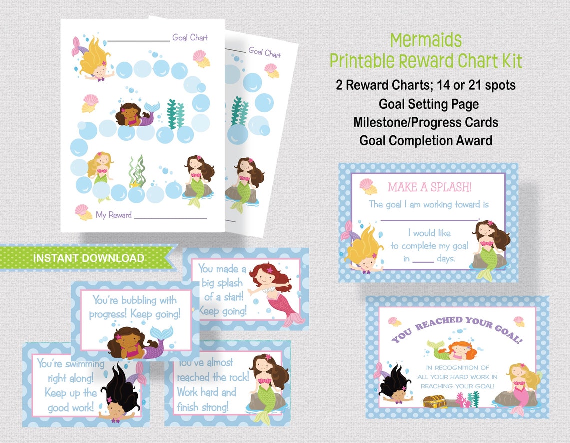 PRINTABLE REWARD Chart for Kids, Mermaids Reward Chart for Girls, Cute ...