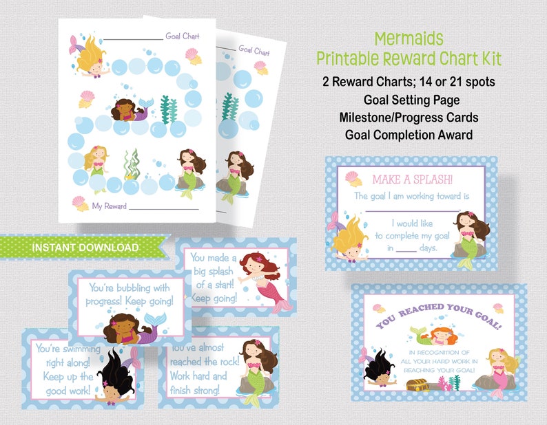 PRINTABLE REWARD Chart for Kids, Mermaids Reward Chart for Girls, Cute ...