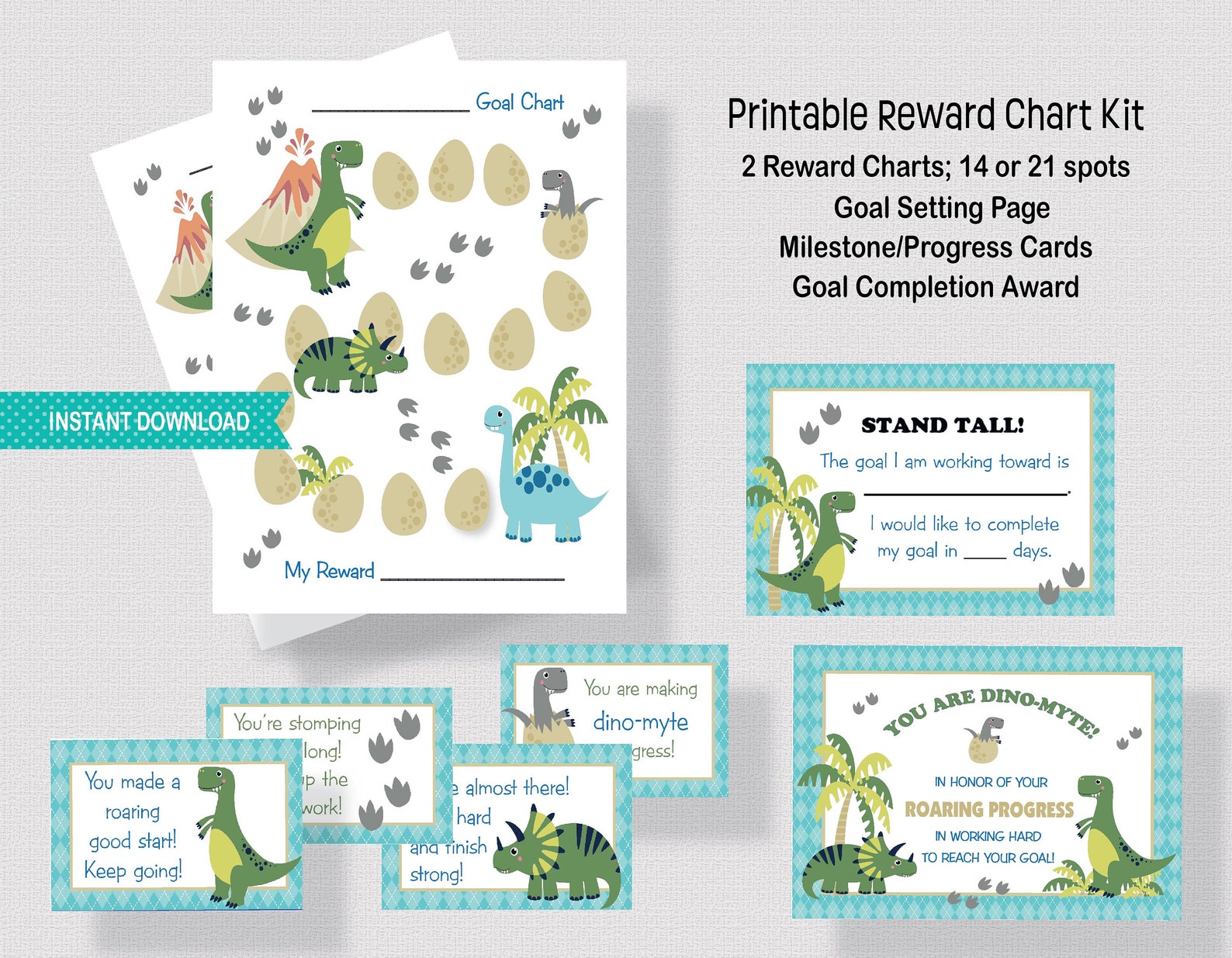 PRINTABLE REWARD CHART for Kids, Dinosaur Reward Chart, Dinosaur Goal ...