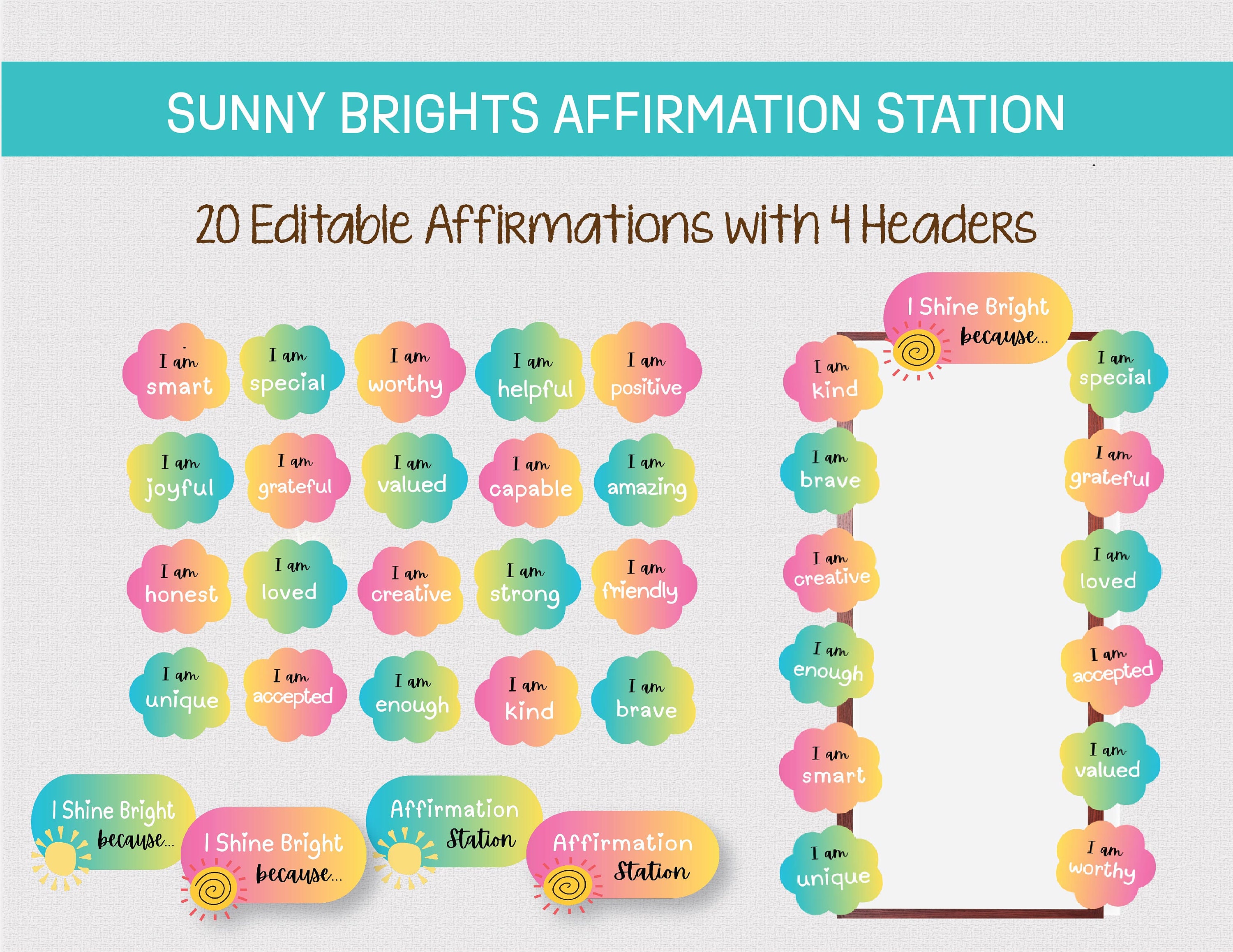 AFFIRMATION STATION CLASSROOM Decor, Sunny Brights Printable ...