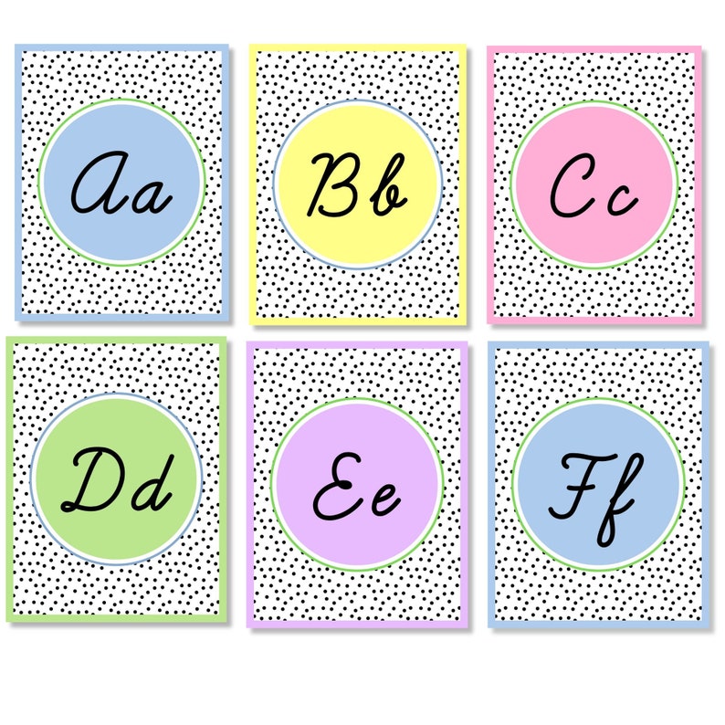 PASTEL COLORS Printable Alphabet Posters, Cursive and Manuscript ...