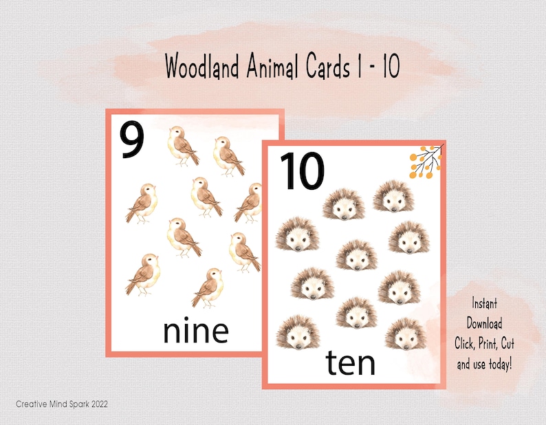 PRINTABLE NUMBER FLASHCARDS 1 -10, Woodland Animal Counting Cards ...