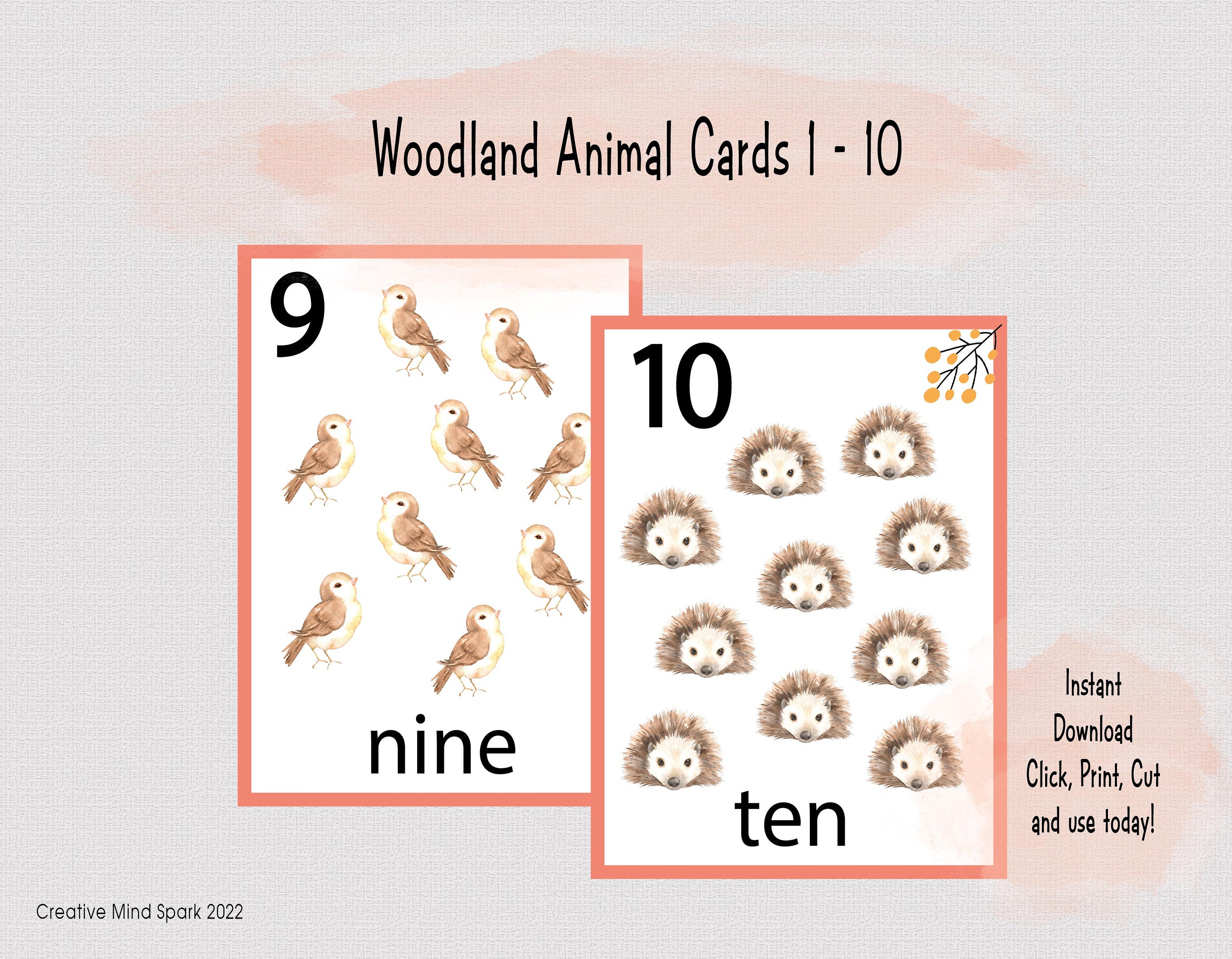 PRINTABLE NUMBER FLASHCARDS 1 -10, Woodland Animal Counting Cards ...