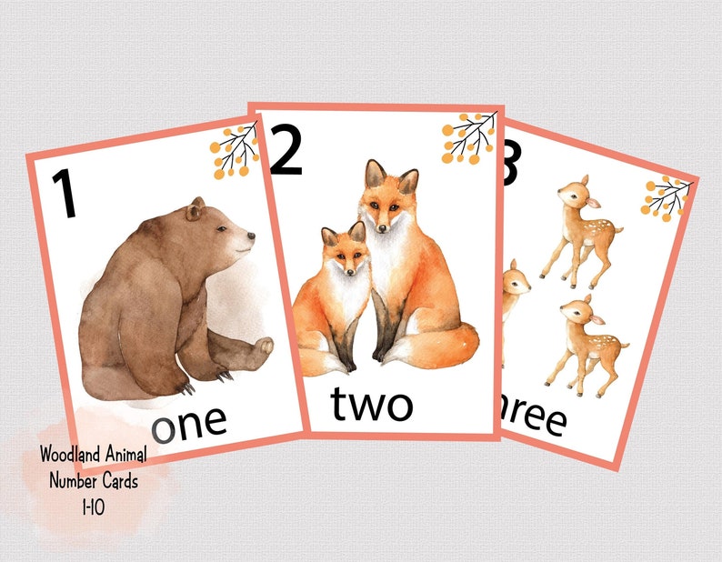 PRINTABLE NUMBER FLASHCARDS 1 -10, Woodland Animal Counting Cards ...