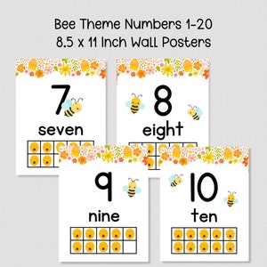 BEE THEME NUMBER Posters, Printable Honey Bee Theme, Numbers 1-20 ...
