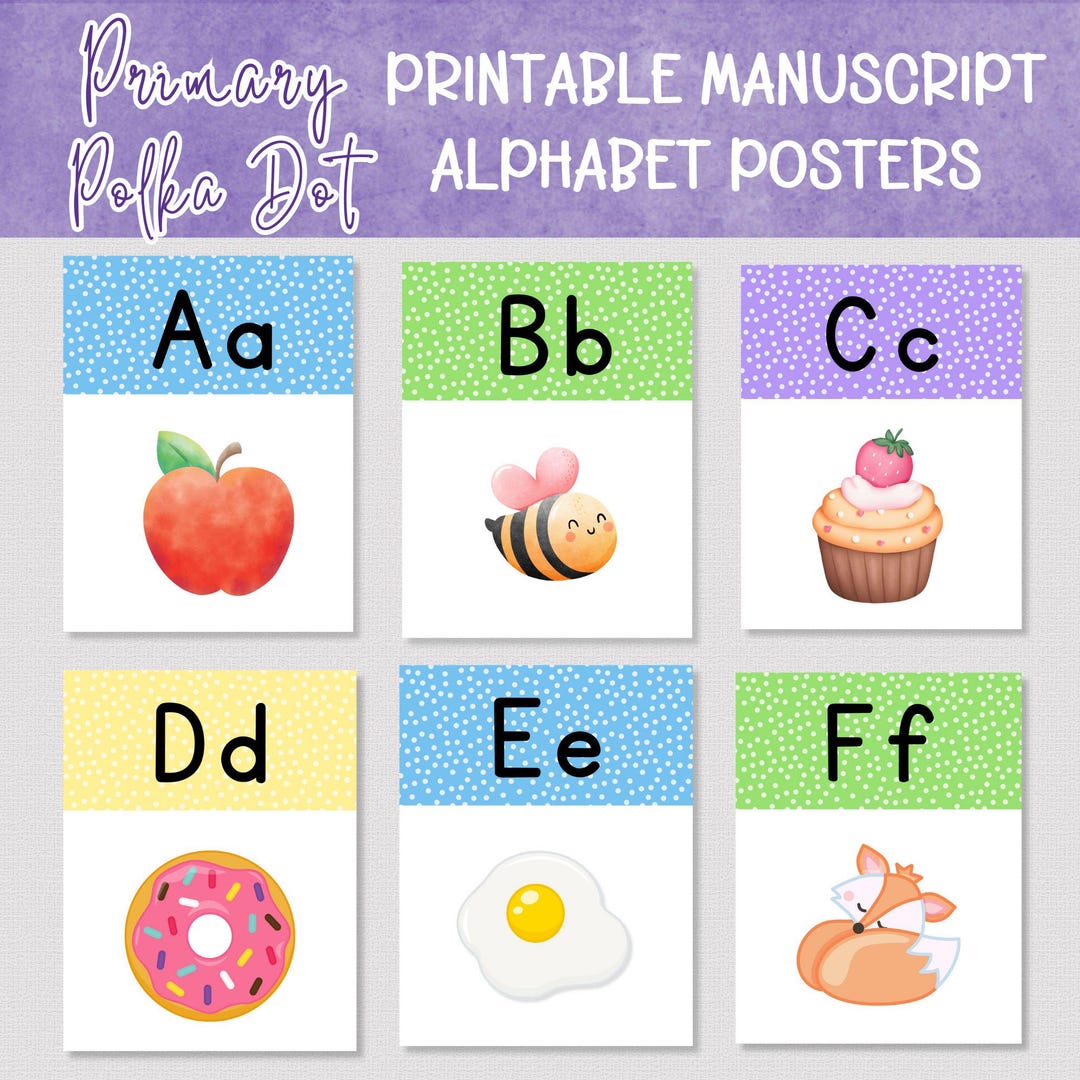 PRIMARY ALPHABET POSTERS, Colorful Polka Dot Alphabet Wall Posters ...