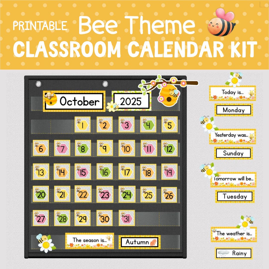 BEE THEME CLASSROOM Calender, Printable Honey Bee Calendar Bulletin ...
