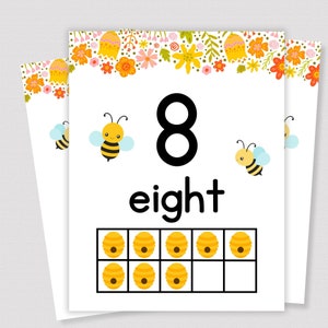 BEE THEME NUMBER Posters, Printable Honey Bee Theme, Numbers 1-20 ...
