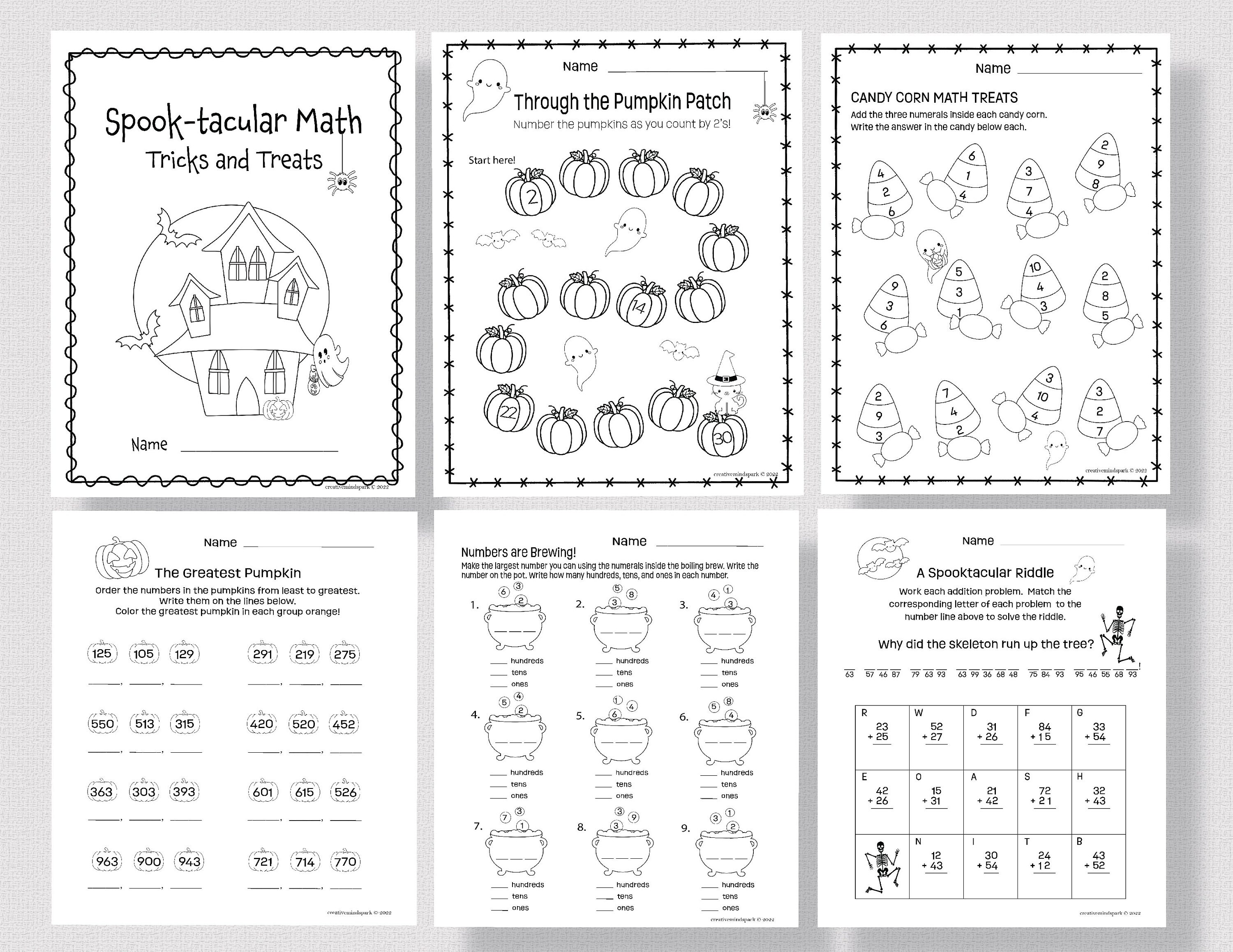 Halloween Math Worksheets Pack, Printable Halloween Worksheets for Kids ...