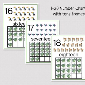 JUNGLE NUMBER POSTERS, Printable Safari Theme Numbers 1-20 With Tens ...