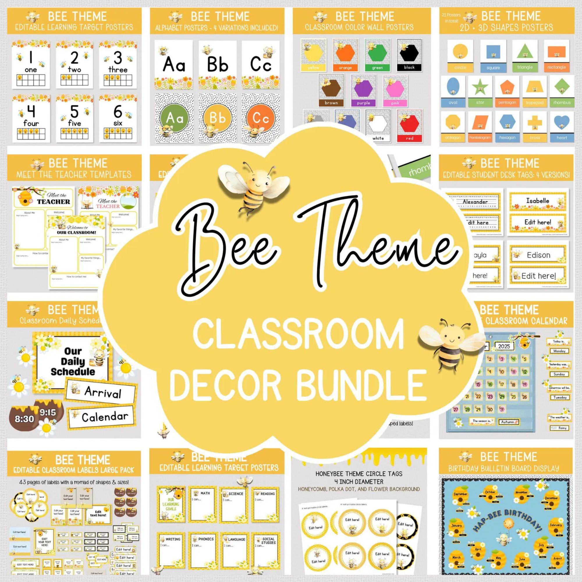 BEE THEME CLASSROOM Decor Bundle, Printable Honeybee Theme Classroom ...