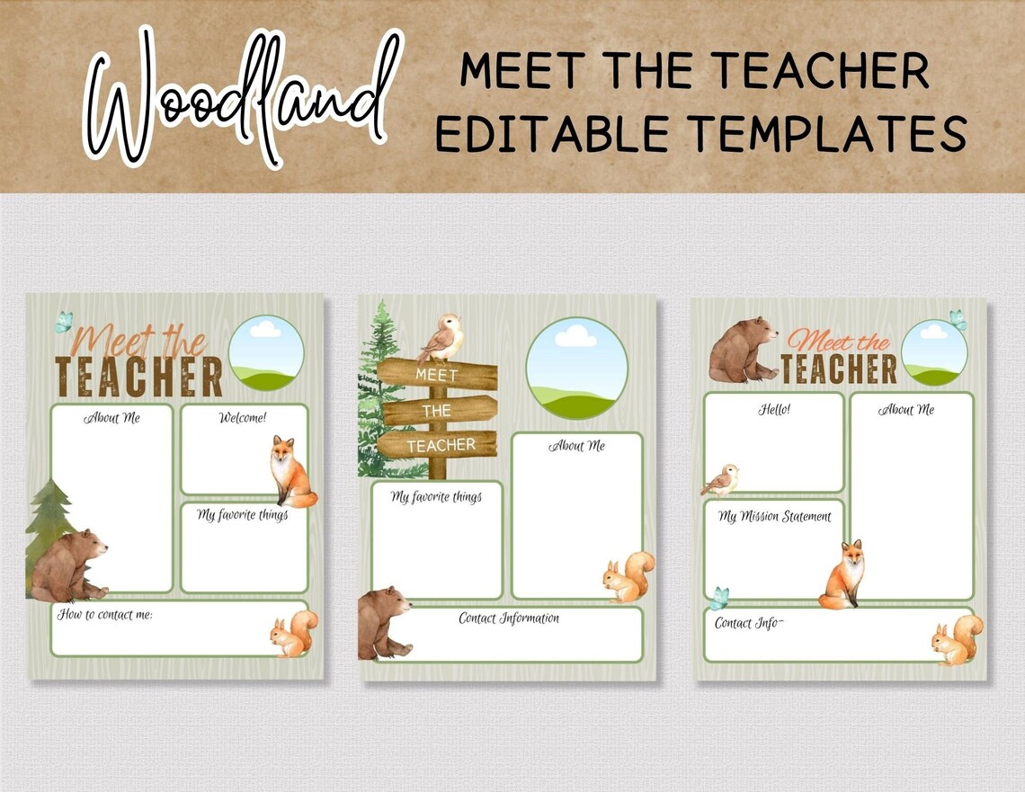 MEET THE TEACHER Woodland Themed Template, Canva Teacher Template for ...