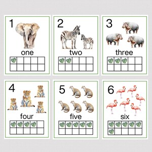 JUNGLE NUMBER POSTERS, Printable Safari Theme Numbers 1-20 With Tens ...