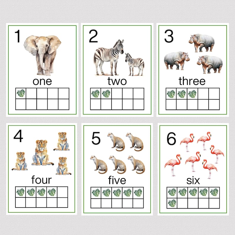 JUNGLE NUMBER POSTERS, Printable Safari Theme Numbers 1-20 With Tens ...