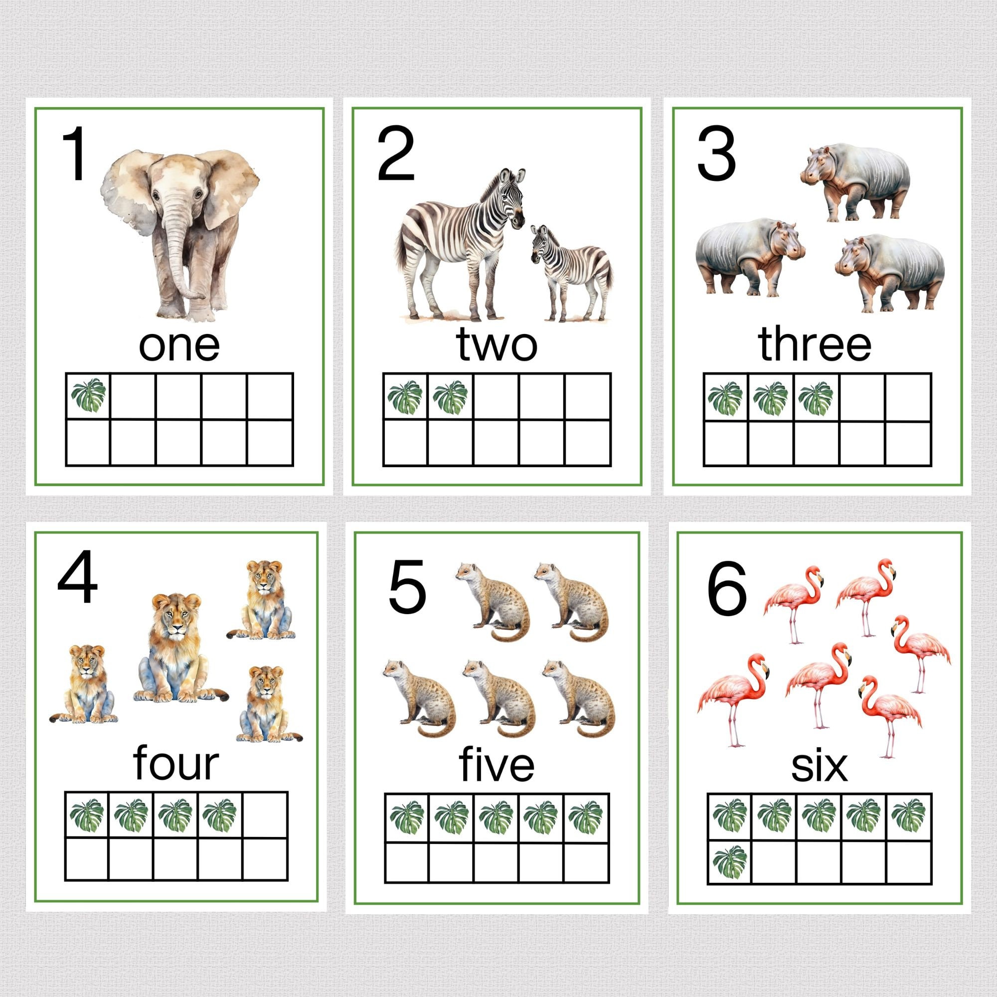 JUNGLE NUMBER POSTERS, Printable Safari Theme Numbers 1-20 With Tens ...