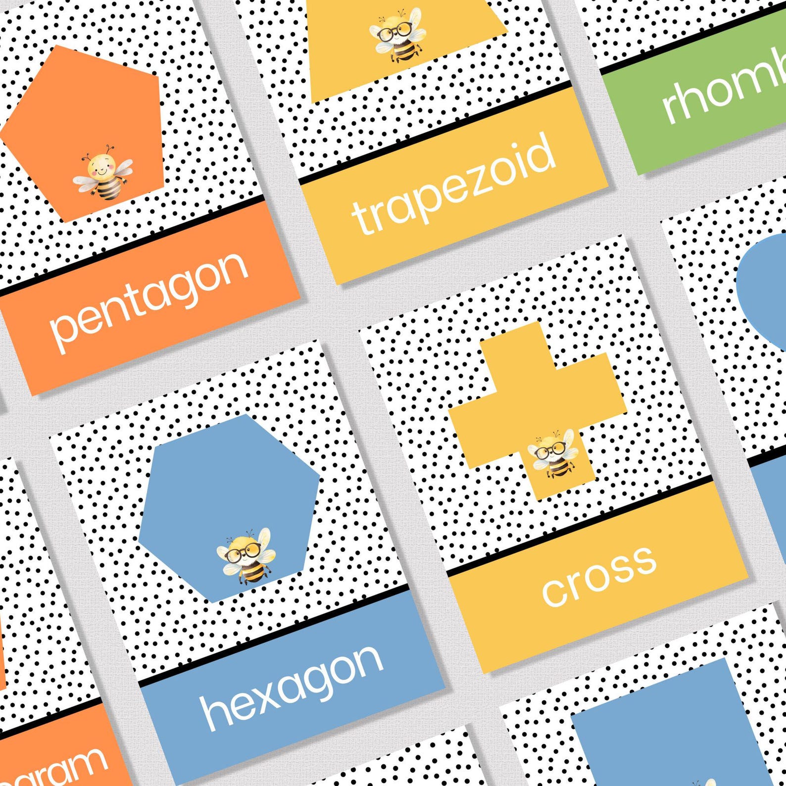 MATH SHAPES POSTERS for Classroom, Bee Theme 2d and 3d Shapes Posters ...