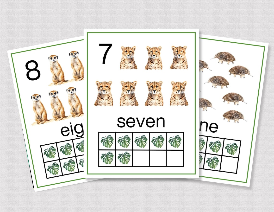 JUNGLE NUMBER POSTERS, Printable Safari Theme Numbers 1-20 With Tens ...