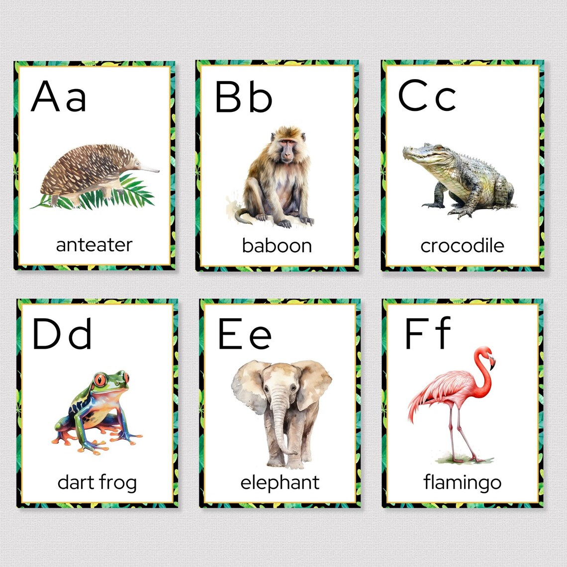 JUNGLE ALPHABET POSTERS, Printable Safari Animals Alphabet Posters, Abc ...