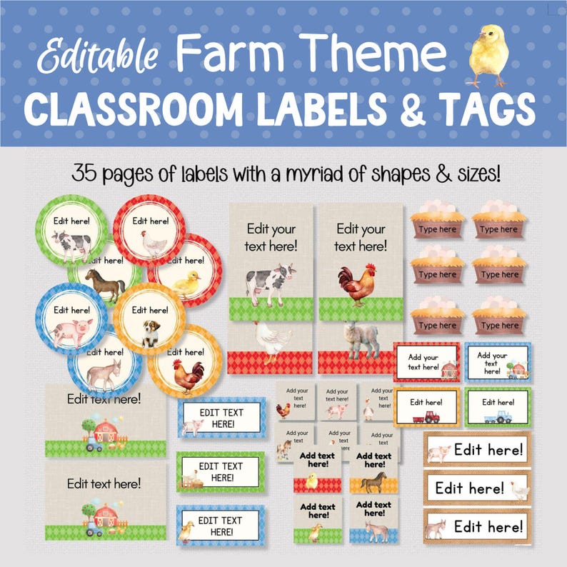 FARM THEME CLASSROOM Labels and Tags, Large Set of Editable Farm Labels ...