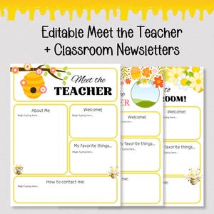 MEET THE TEACHER Bee Theme Newsletter Templates, Canva Template for ...