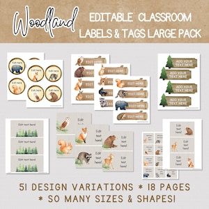 WOODLAND CLASSROOM LABELS and Tags, Large Set of Editable Woodland ...