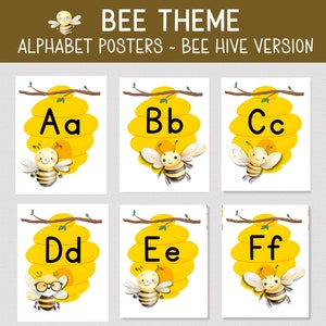BEE THEME ALPHABET Posters, Printable Honey Bee Alphabet, 4 Versions ...