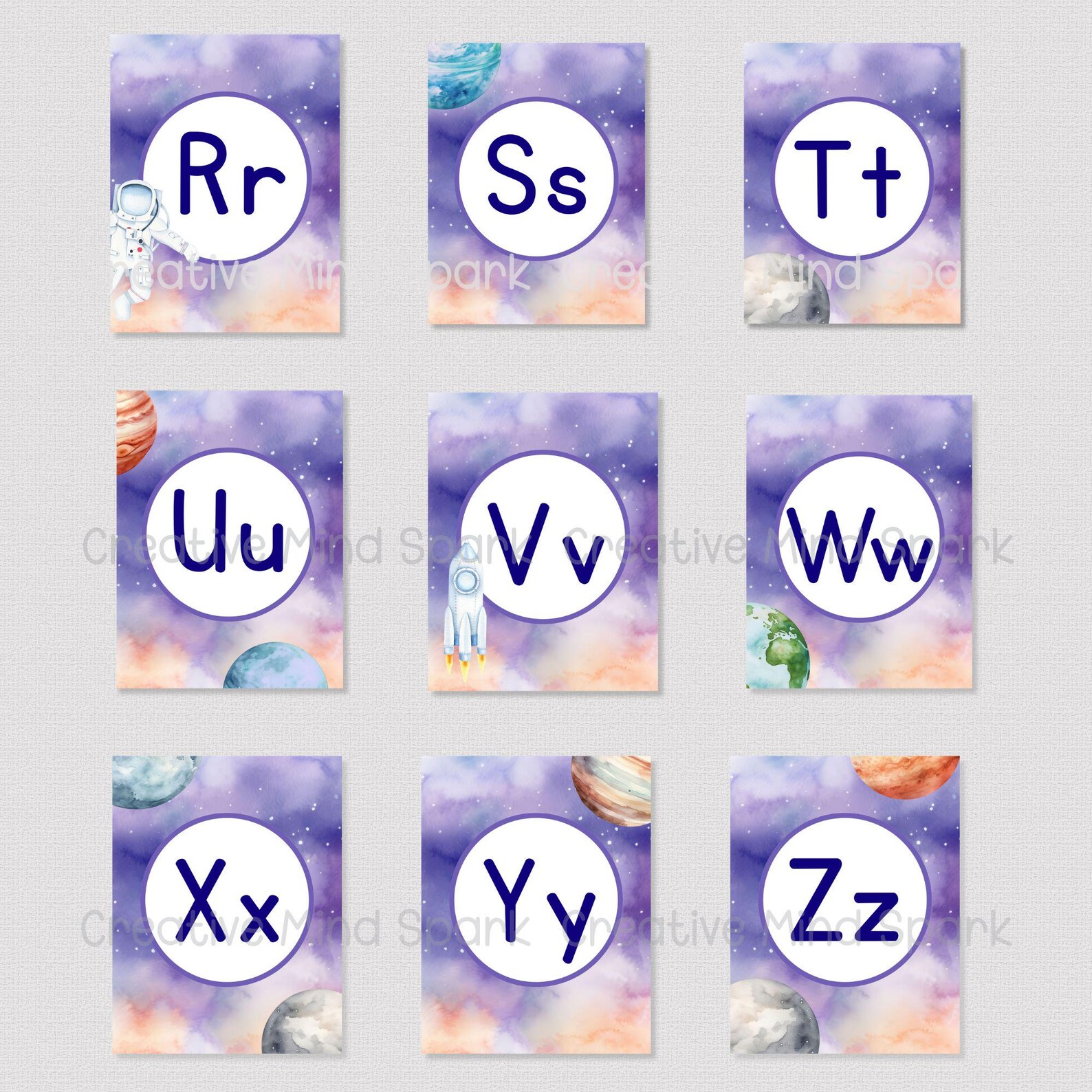 SPACE THEME ALPHABET Posters, Printable Manuscript Alphabet, Outer ...