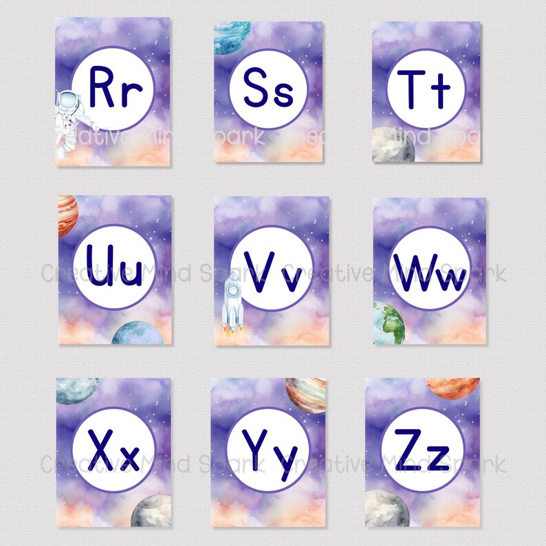 SPACE THEME ALPHABET Posters, Printable Manuscript Alphabet, Outer ...