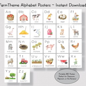 FARM THEME ALPHABET Posters, Printable Farm Alphabet, Farm Alphabet ...