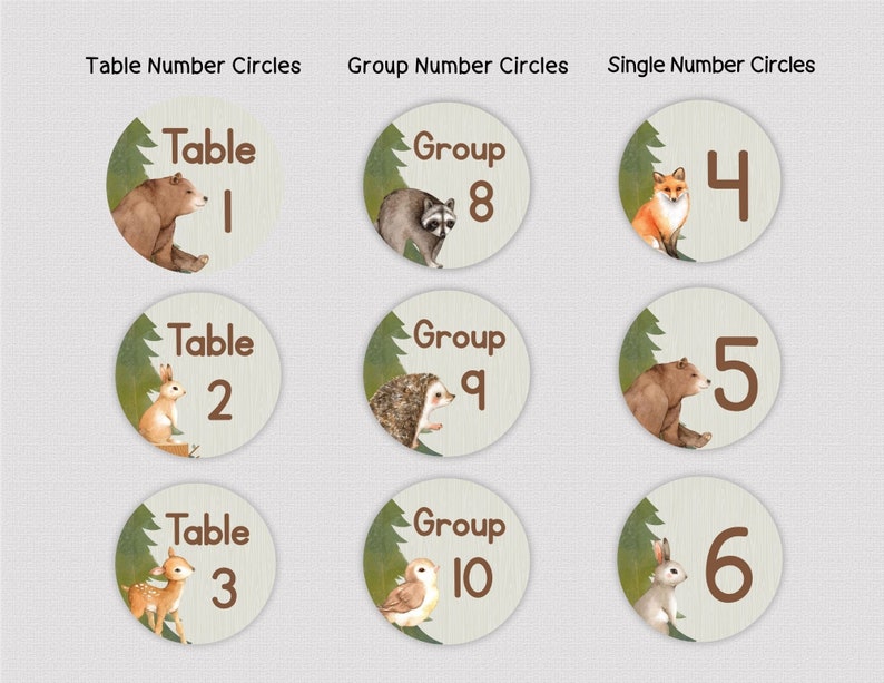WOODLAND TABLE NUMBERS, Printable Classroom Table Numbers, Editable ...