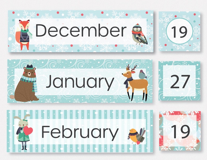 WINTER WOODLAND CLASSROOM Calendar Set Printable December - Etsy