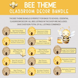 BEE THEME CLASSROOM Decor Bundle, Printable Honeybee Theme Classroom ...