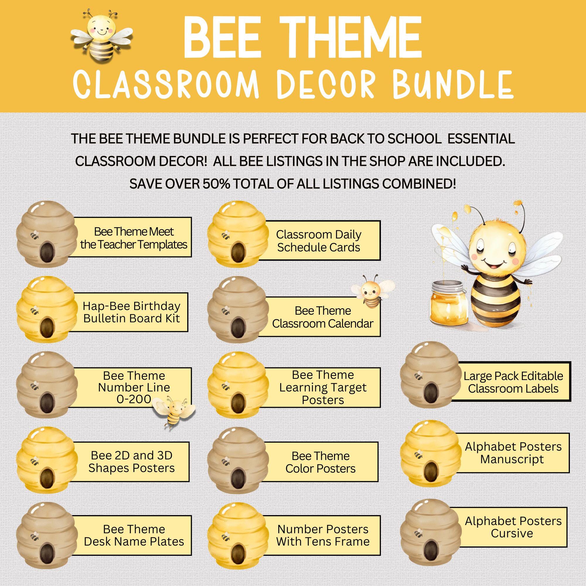 BEE THEME CLASSROOM Decor Bundle, Printable Honeybee Theme Classroom ...
