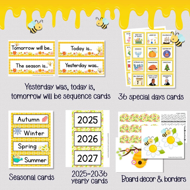 BEE THEME CLASSROOM Calender, Printable Honey Bee Calendar Bulletin ...