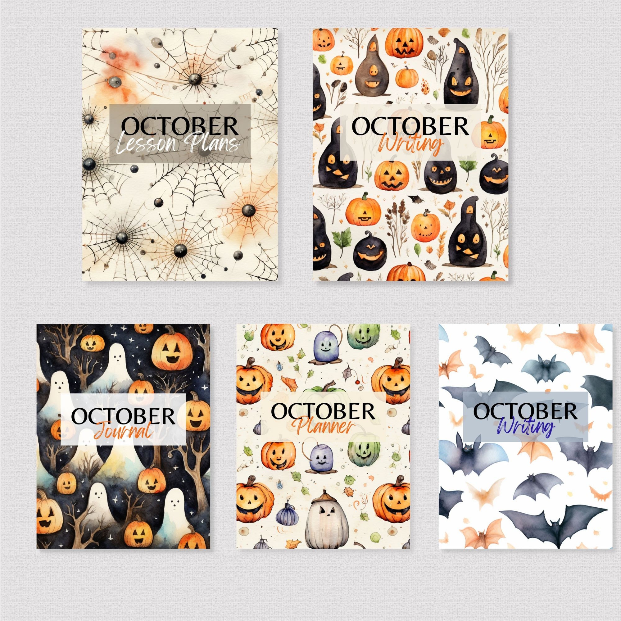 HALLOWEEN BINDER COVERS, Set of 8, Editable October Binder Covers With ...