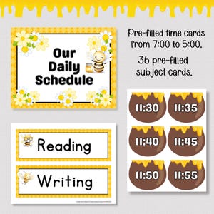 BEE THEME CLASSROOM Schedule, Honeybee Pre Filled and Editable Cards ...