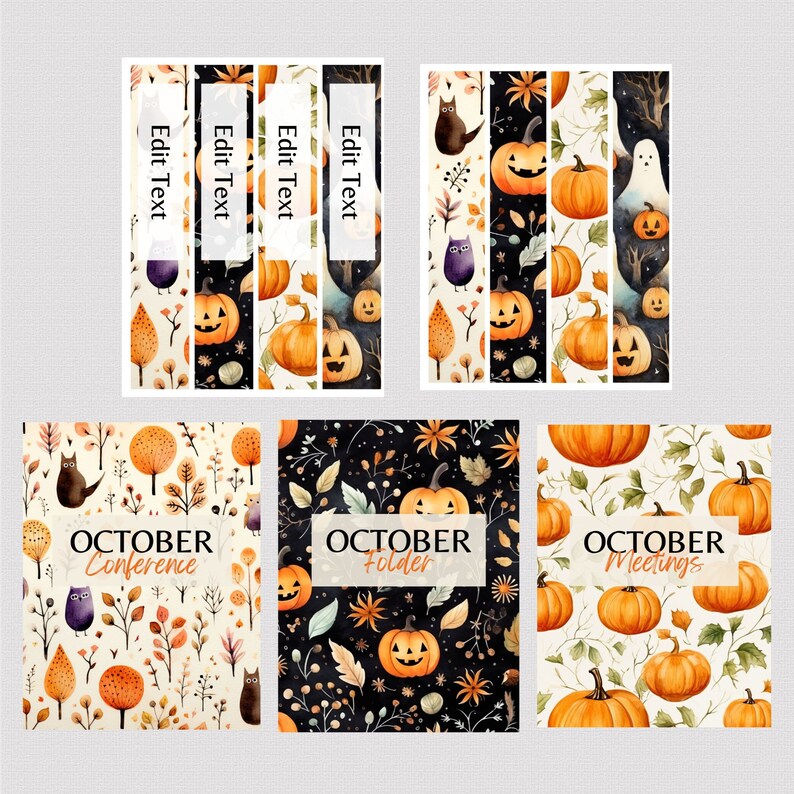 HALLOWEEN BINDER COVERS, Set of 8, Editable October Binder Covers With ...