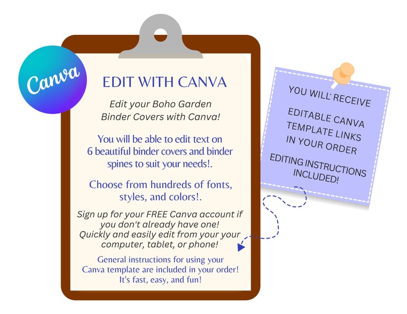 BOHO GARDEN PRINTABLE Binder Covers, Set of 6, Editable Retro Look ...